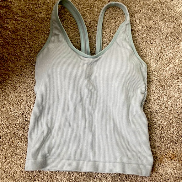 Tops | Light Blue Ribbed And Padded Tank | Poshmark